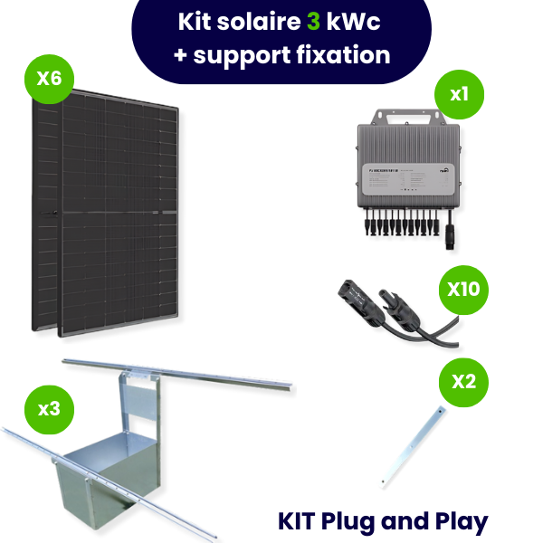Kit panneaux solaires solaire 3 kWC - wifi - support sol - Blue-Watt